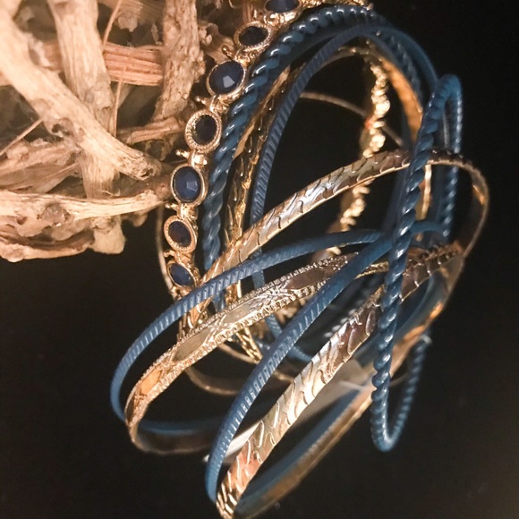 Jewelry | Fashion Bangles Blue And Gold Wash | Poshmark